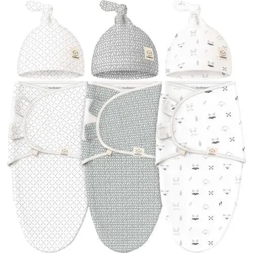 KEABABIES 3-pack Soothe Swaddle Wraps With Knot Hats - Nordic