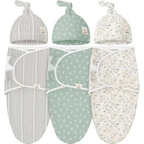 KEABABIES 3-pack Soothe Swaddle Wraps With Knot Hats - Prairie
