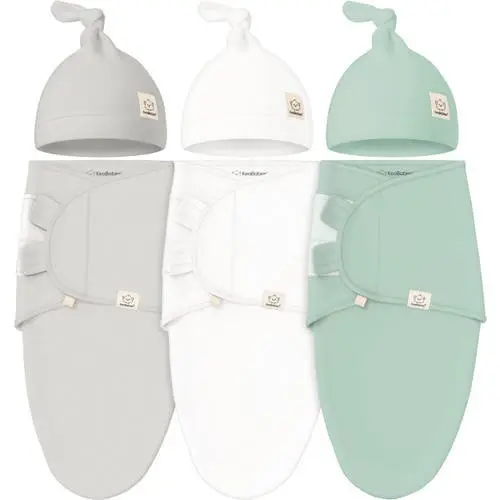 KEABABIES 3-pack Soothe Swaddle Wraps With Knot Hats - Sage