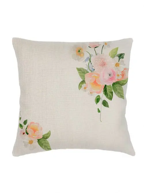 Anaya Bouquet Charmant Linen Euro Pillow With Down Insert - Beige