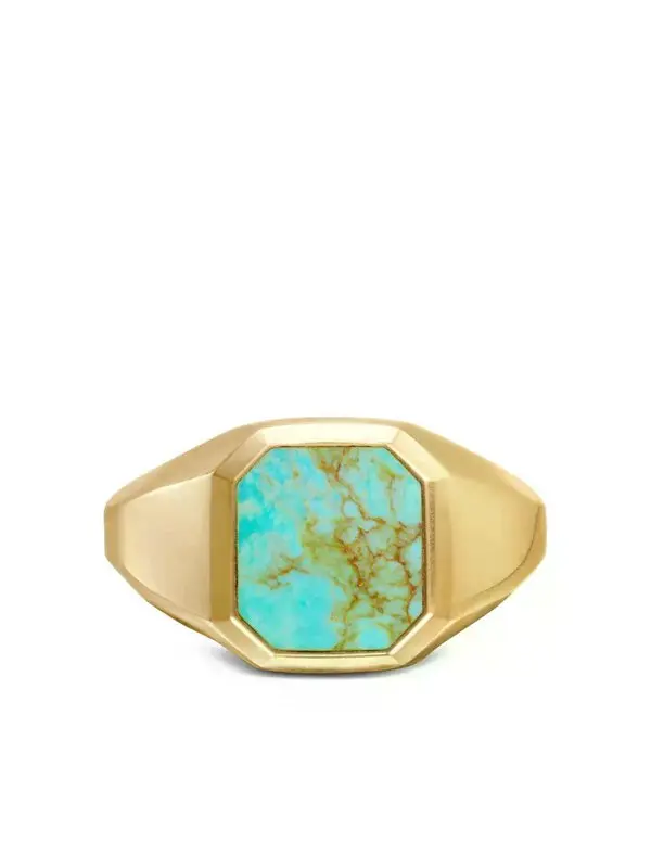 David Yurman 18k Yellow Streamline® Signet Ring With Turquoise - Gold