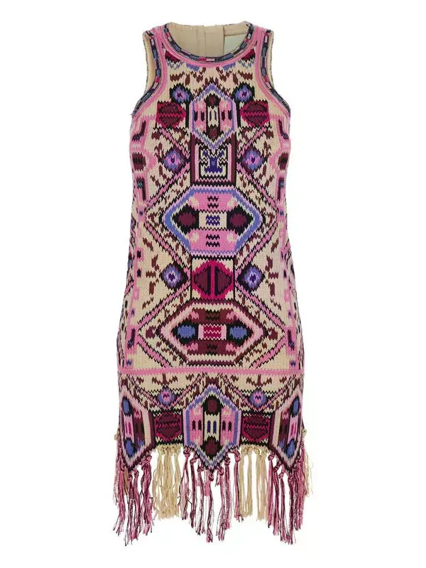 Isabel Marant Embroidered Fringed Dress - Neutrals