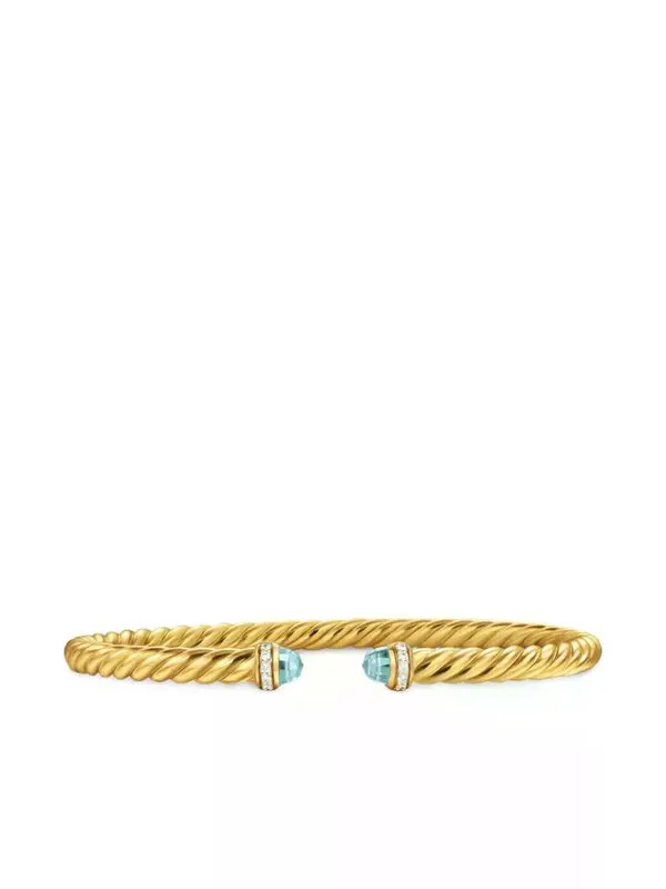 David Yurman 18k Yellow Cablespira® Diamond And Aquamarine Bangle - Gold