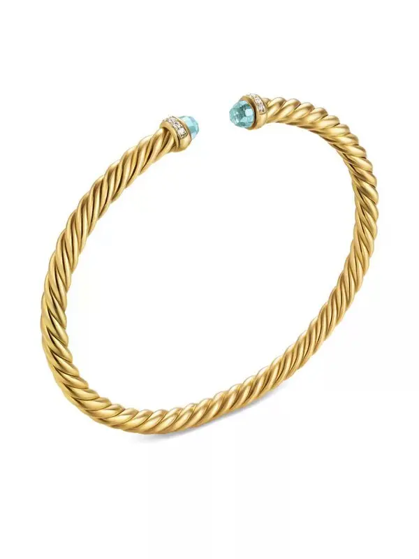 David Yurman 18k Yellow Cablespira® Diamond And Aquamarine Bangle - Gold