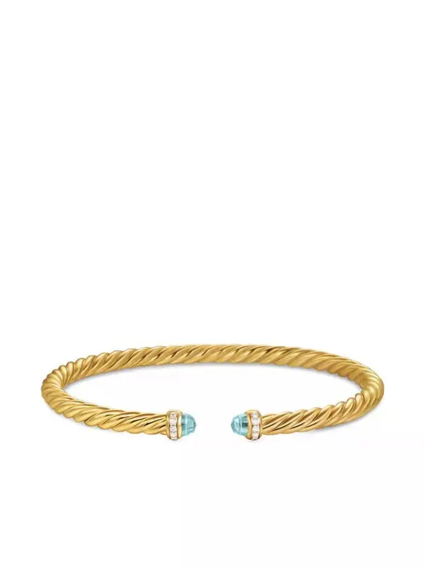 David Yurman 18k Yellow Cablespira® Diamond And Aquamarine Bangle - Gold