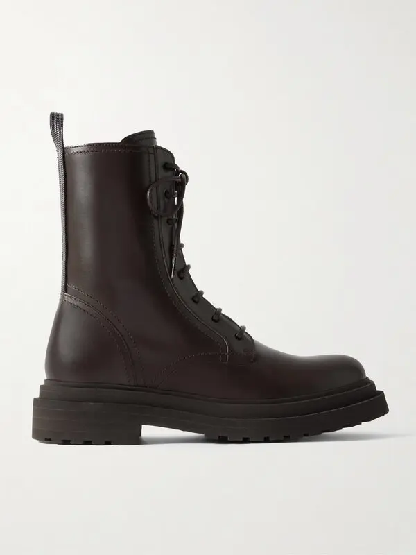 Brunello Cucinelli Bead-embellished Leather Ankle Boots