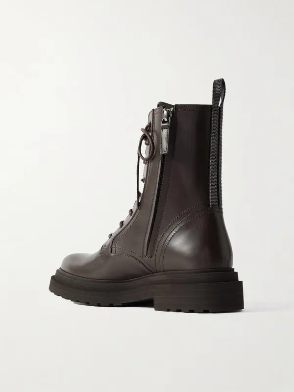 Brunello Cucinelli Bead-embellished Leather Ankle Boots