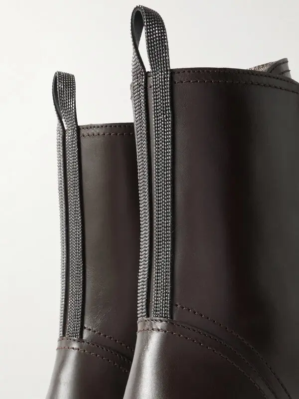 Brunello Cucinelli Bead-embellished Leather Ankle Boots