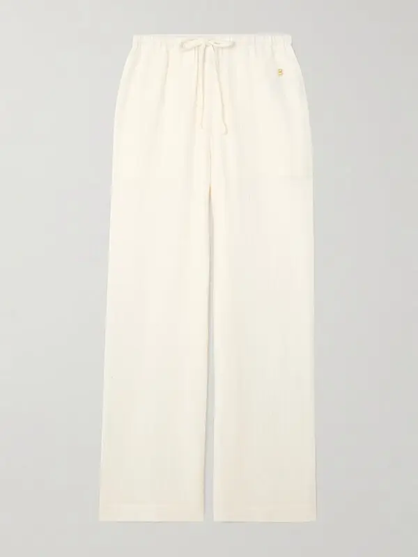 Eterne Brody Embellished Cotton-gauze Straight-leg Pants - Neutrals