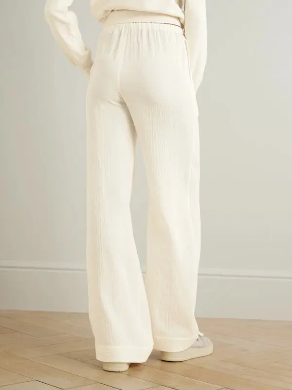 Eterne Brody Embellished Cotton-gauze Straight-leg Pants - Neutrals