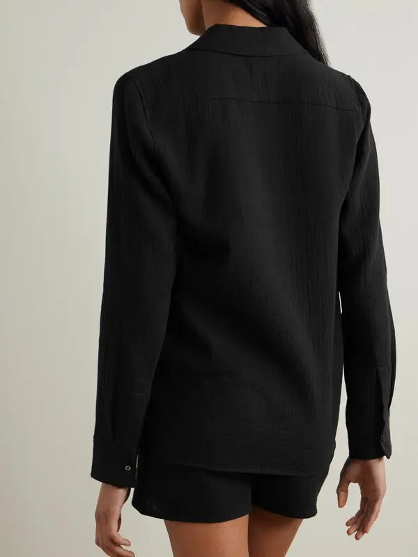 Eterne Constance Embellished Cotton-gauze Shirt - Black