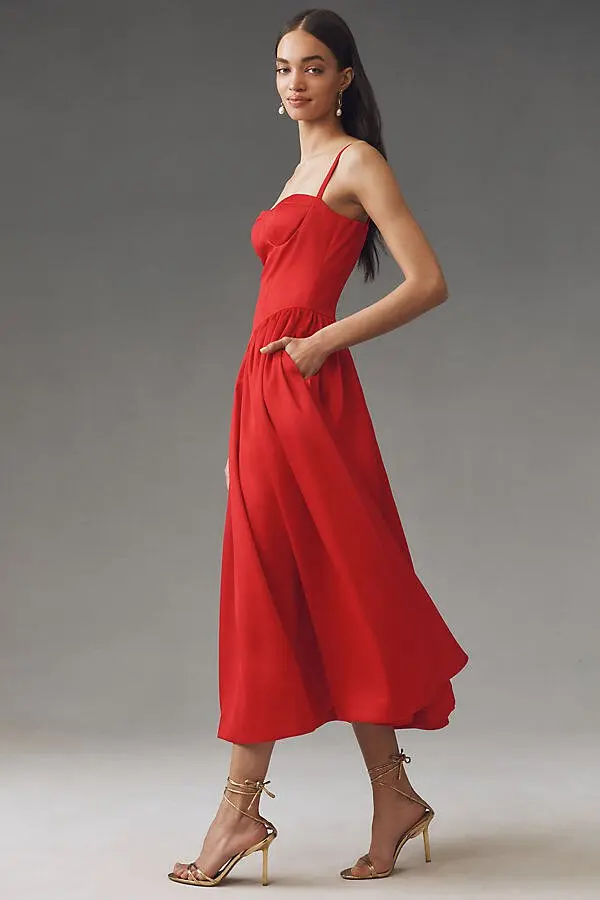 white christmas dresses Miss Circle Women Talia Red Satin Lace Corset Maxi Dress main image 1