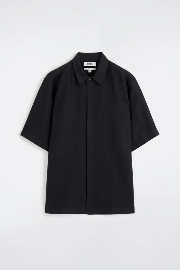 Cos Linen Short-sleeved Shirt - Black