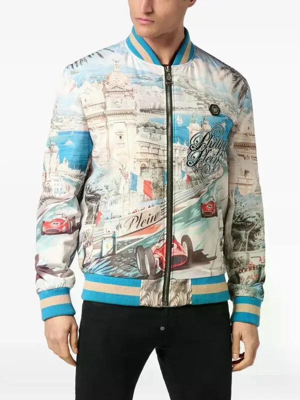 Philipp Plein Monaco Cote D'azur Satin Bomber Jacket - White