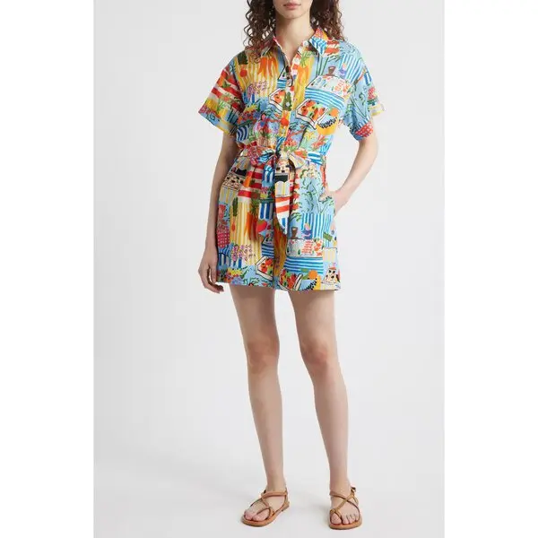 FRNCH Clemire Printed Romper - Marche Bleu