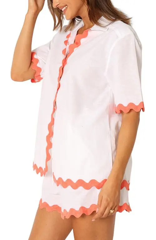 PETAL & PUP Harry Rickrack Trim Cotton & Linen Button-up Shirt