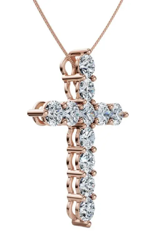 BLISS DIAMOND 4ct Tw Diamond Cross Pendant 14k Gold 18" Necklace Lab Grown - Rose Gold