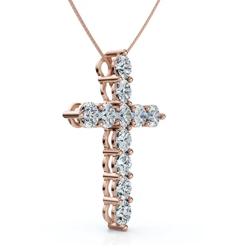 BLISS DIAMOND 4ct Tw Diamond Cross Pendant 14k Gold 18" Necklace Lab Grown - Rose Gold