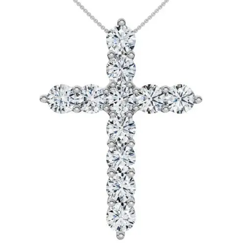 BLISS DIAMOND 4ct Tw Diamond Cross Pendant 14k Gold 18" Necklace Lab Grown - White Gold