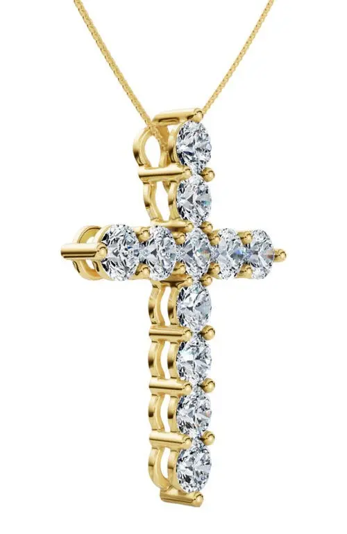 BLISS DIAMOND 4ct Tw Diamond Cross Pendant 14k Gold 18" Necklace Lab Grown - Yellow Gold