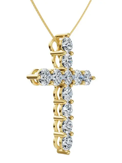 BLISS DIAMOND 4ct Tw Diamond Cross Pendant 14k Gold 18" Necklace Lab Grown - Yellow Gold