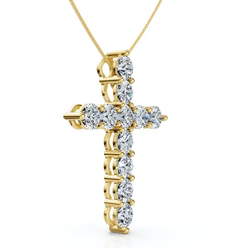 BLISS DIAMOND 4ct Tw Diamond Cross Pendant 14k Gold 18" Necklace Lab Grown - Yellow Gold