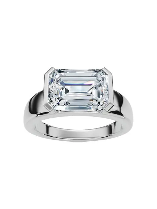 BLISS DIAMOND 3ct East West Emerald Lab Grown Diamond Solitaire Ring - 14k White Gold