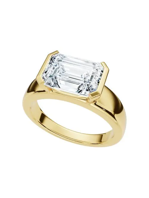 BLISS DIAMOND 3ct East West Emerald Lab Grown Diamond Solitaire Ring - 14k Yellow Gold