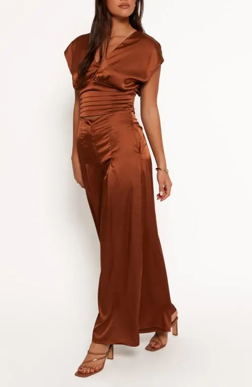 PETAL & PUP Cassie Satin Short Sleeve Top & Wide Leg Pants Set