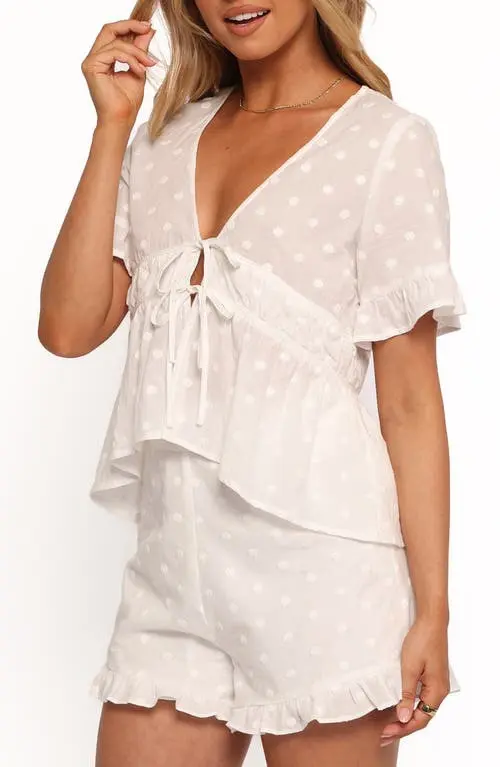 PETAL & PUP Carlen Clip Dot Tie-front Cotton Shorts