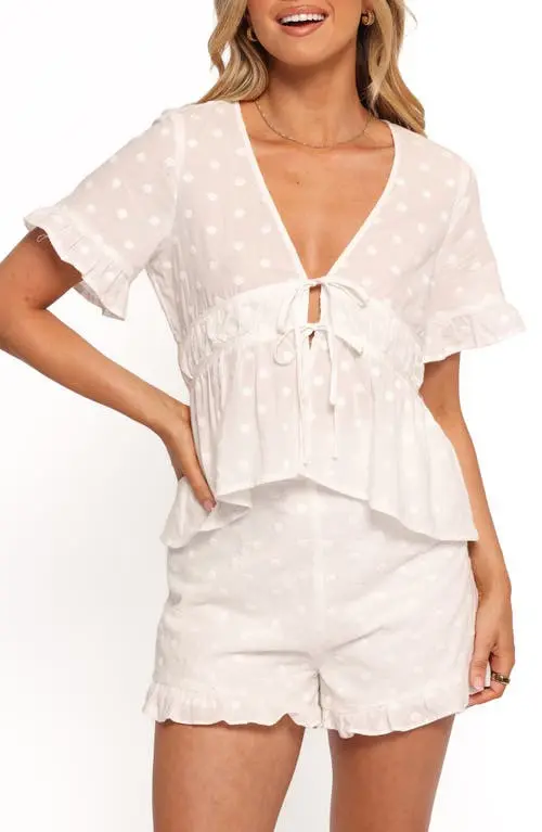 PETAL & PUP Carlen Clip Dot Tie-front Cotton Shorts