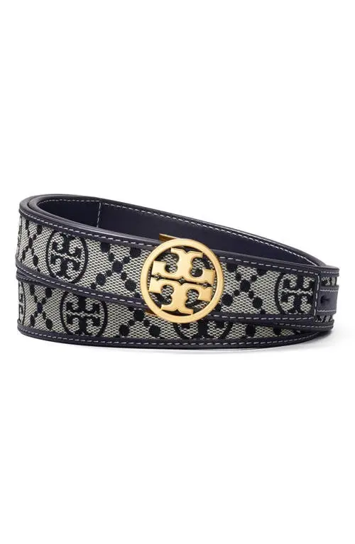 Tory Burch Miller T Monogram Jacquard & Leather Belt - Tory Navy