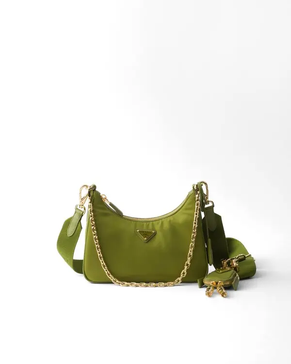 Prada Re-nylon And Saffiano Leather Bag With Charm - Green