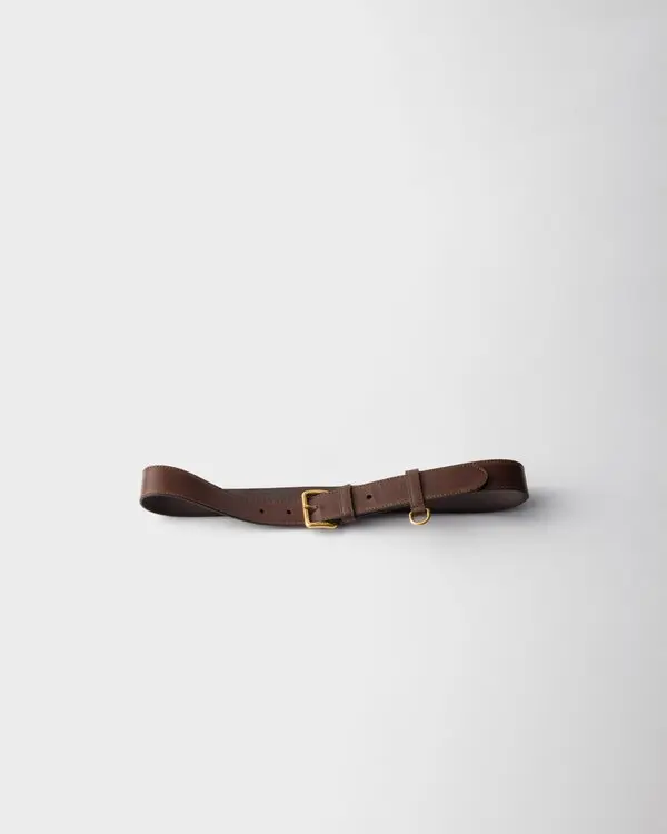 Prada Antiqued Leather Belt - Ebony