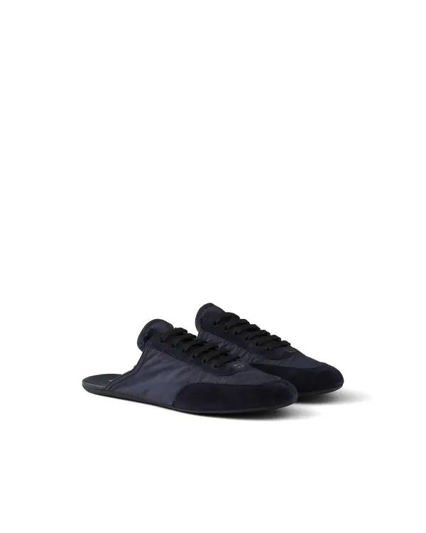 Prada Collapse Re-nylon And Suede Mules - Blue