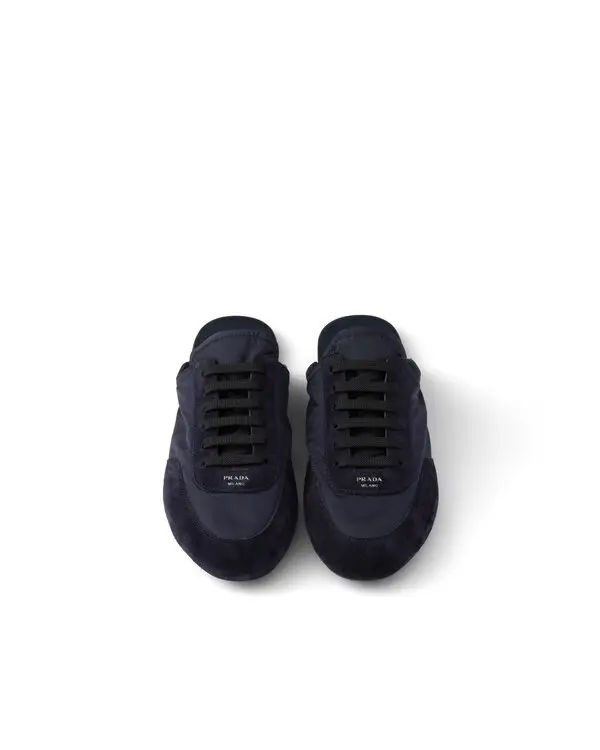 Prada Re-nylon And Suede Mules - Blue