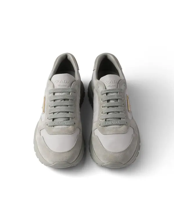 Prada Prax 2.0 Re-nylon And Suede Sneakers - Grey