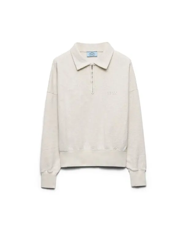 Prada Long-sleeved Cotton Fleece Polo Shirt - Neutral