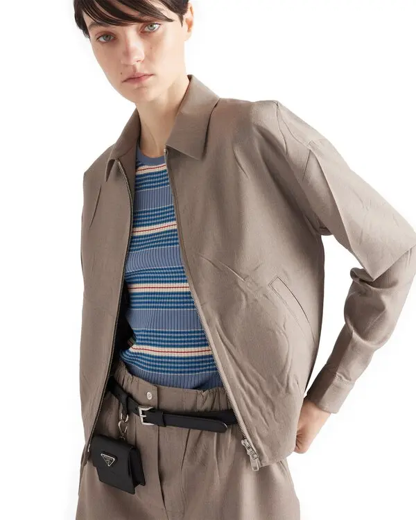 Prada Mouliné Wool Blouson Jacket - Neutral