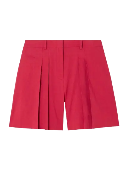 Theory Pleated Linen-blend Shorts - Red