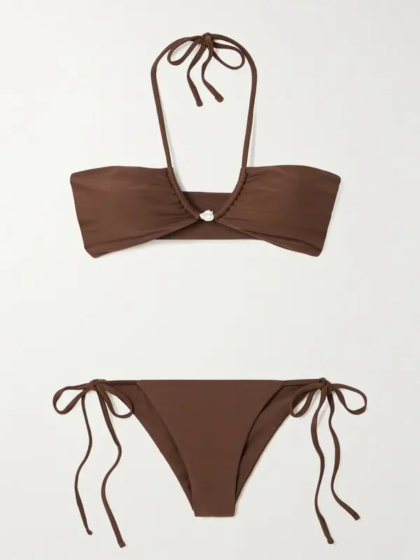 SARA CRISTINA Bahia Pearl-embellished Bikini - Brown