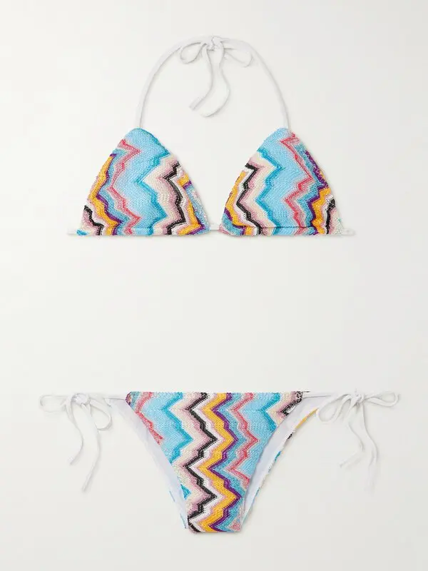 Missoni Striped Crochet-knit Bikini - Blue