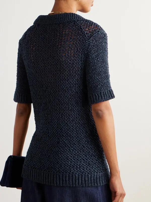 LIBEROWE Open-knit Organic Cotton-blend Polo Shirt