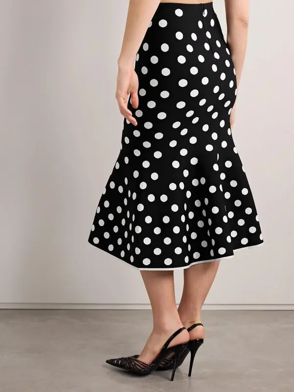 Carolina Herrera Polka-dot Jacquard-knit Trumpet Hem Skirt