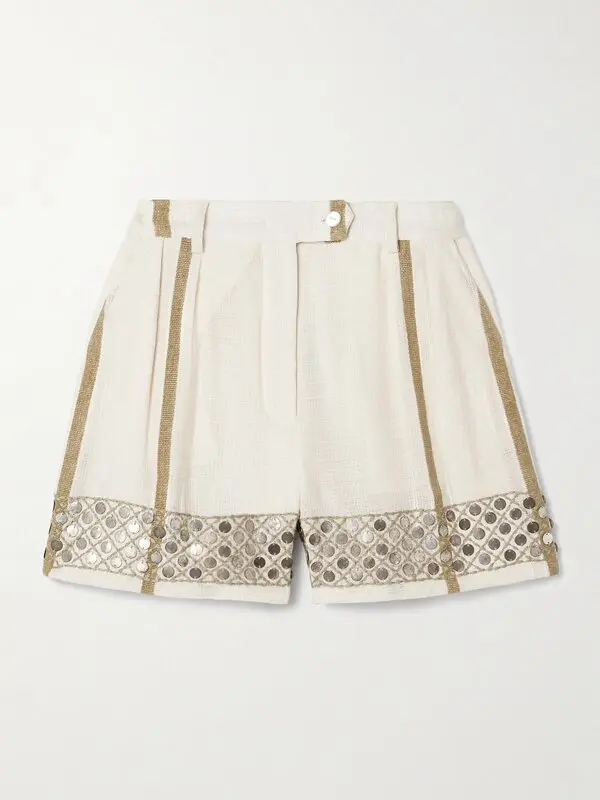 Alix Of Bohemia Deena Embellished Striped Shorts - Ecru