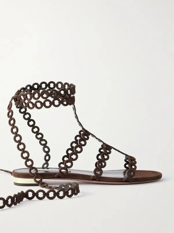 AQUAZZURA Infinity Chain Cutout Suede Sandals - Brown