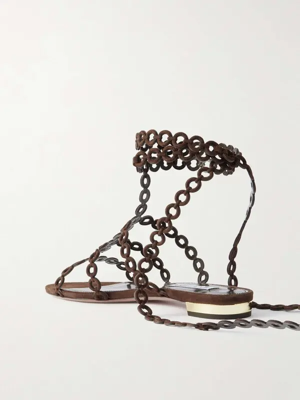 AQUAZZURA Infinity Chain Cutout Suede Sandals - Dark Brown