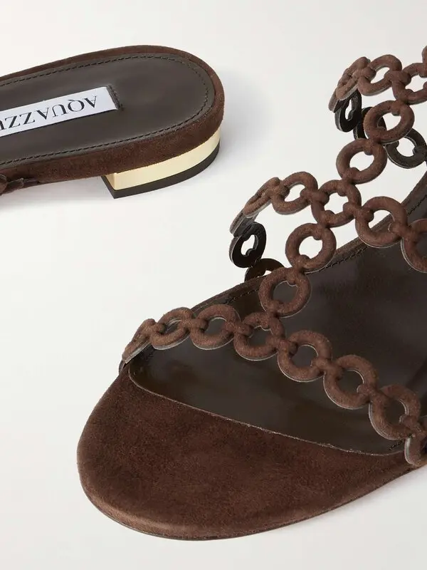 AQUAZZURA Infinity Chain Cutout Suede Sandals - Dark Brown