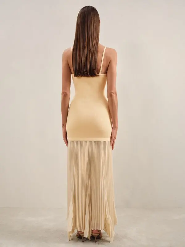 REISS Milana Pleated Ribbed Midi Dress