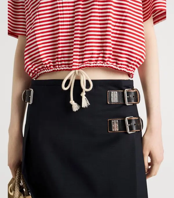 Prada Cotton Striped Cropped Polo Shirt With Embroidered Emblem - Red